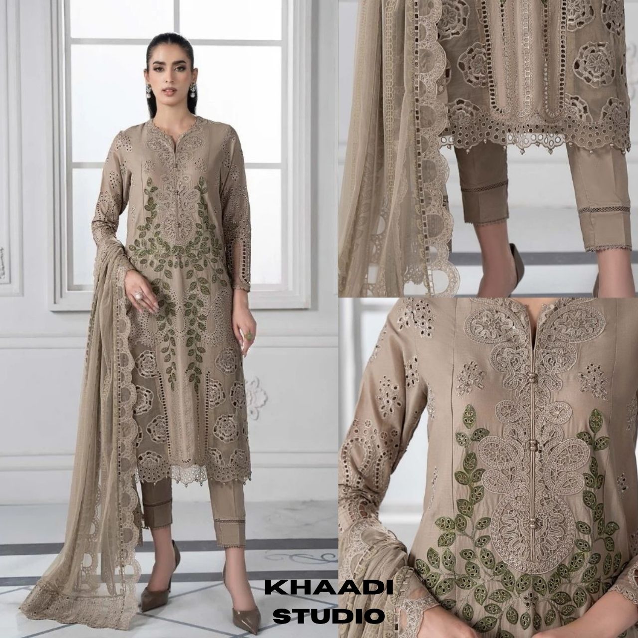 Lawn 3pc unstitched luxury heavy chiken kari embroidery with embroider ...