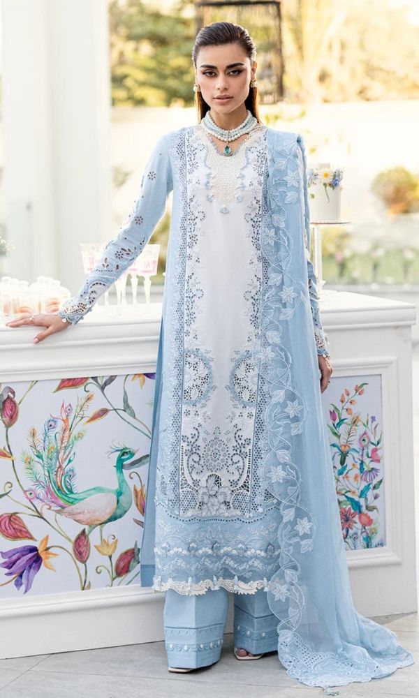 Lawn 3pc unstitched luxury heavy chiken kari embroidered suit with emb ...
