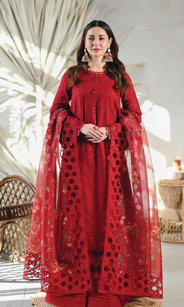 Lawn3pc unstitched heavy chiken kari embroidered suit with embroidered ...
